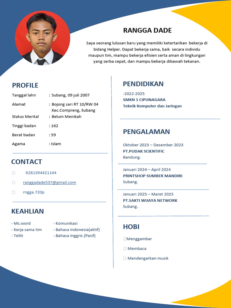 CV Kerja Rangga Dade. | PDF