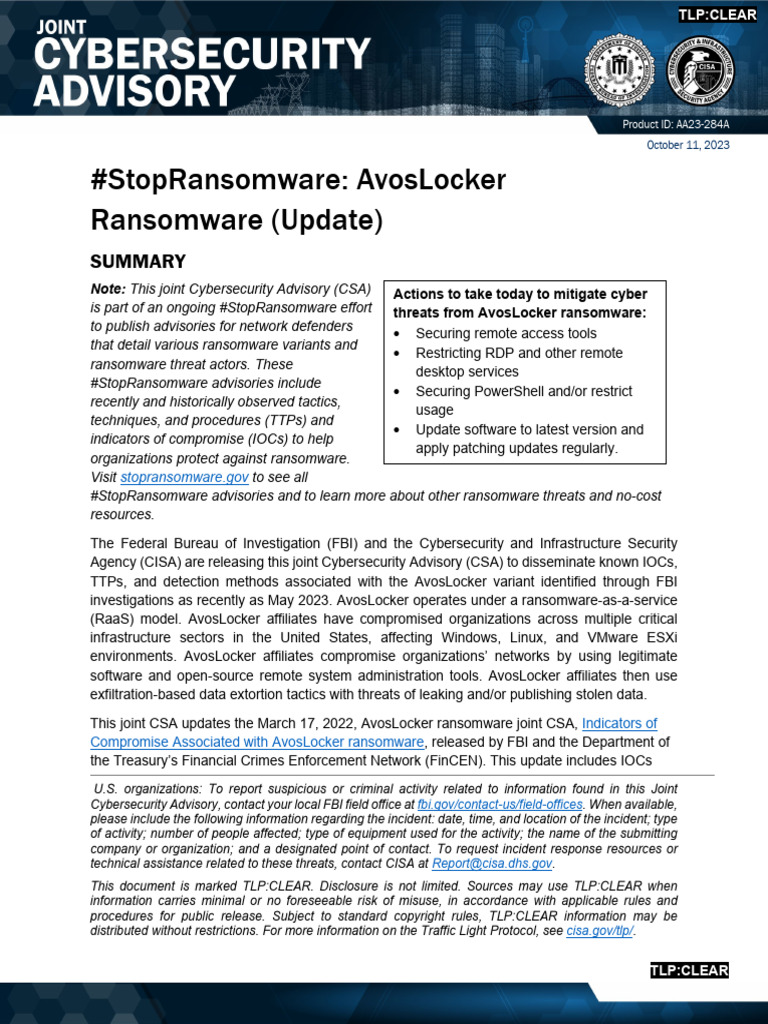 Avoslocker Ransomware Update | PDF | Ransomware | Computer Security