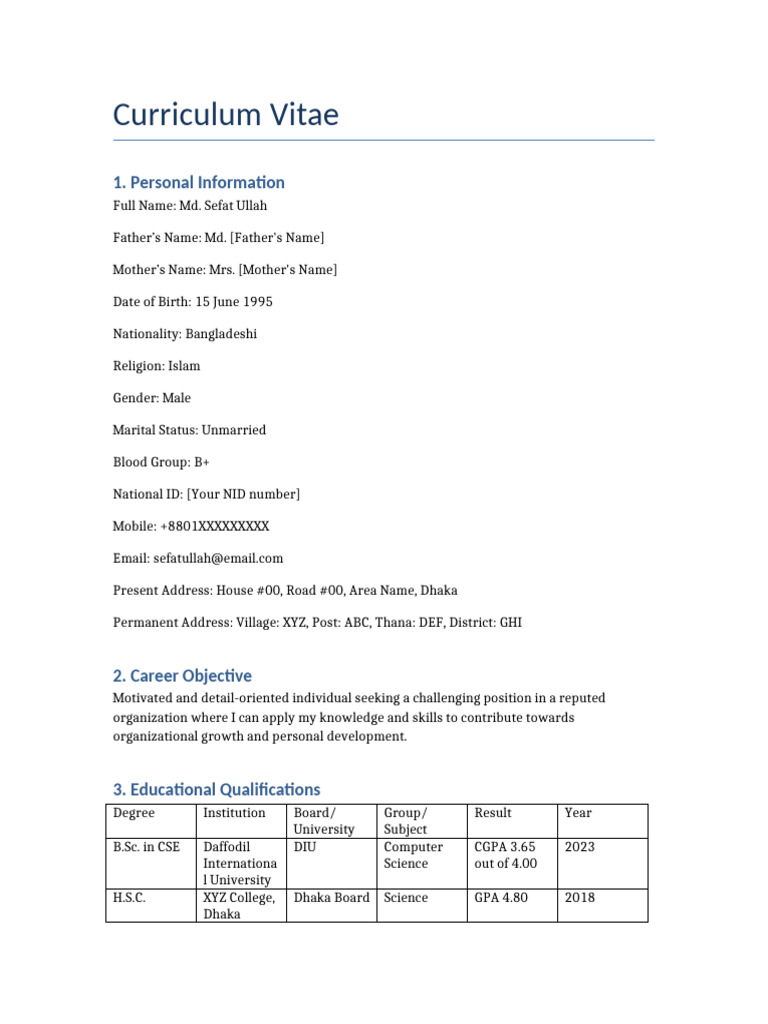 Bangladeshi Standard CV | PDF