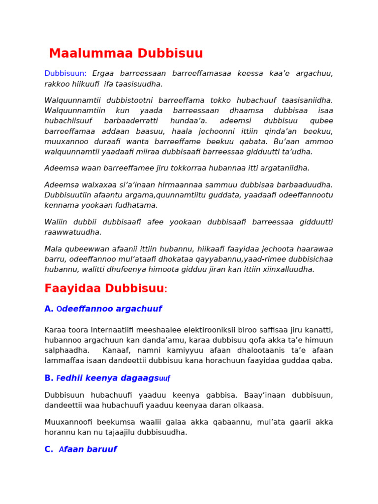 Qormaata Reading Skill | PDF
