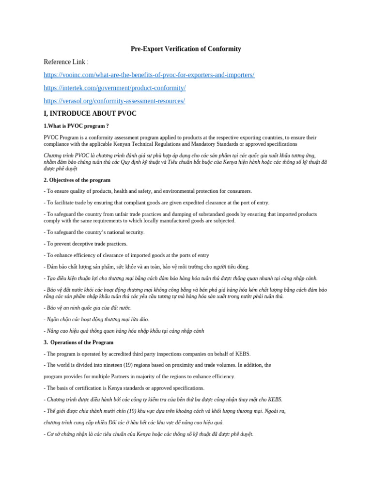 Reference Link:: Pre-Export Verification of Conformity | PDF