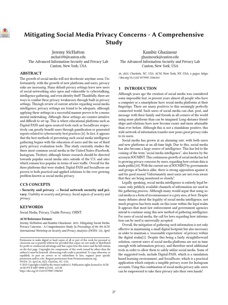 Mitigating Social Media Privacy Concerns | PDF | Privacy | Social Media