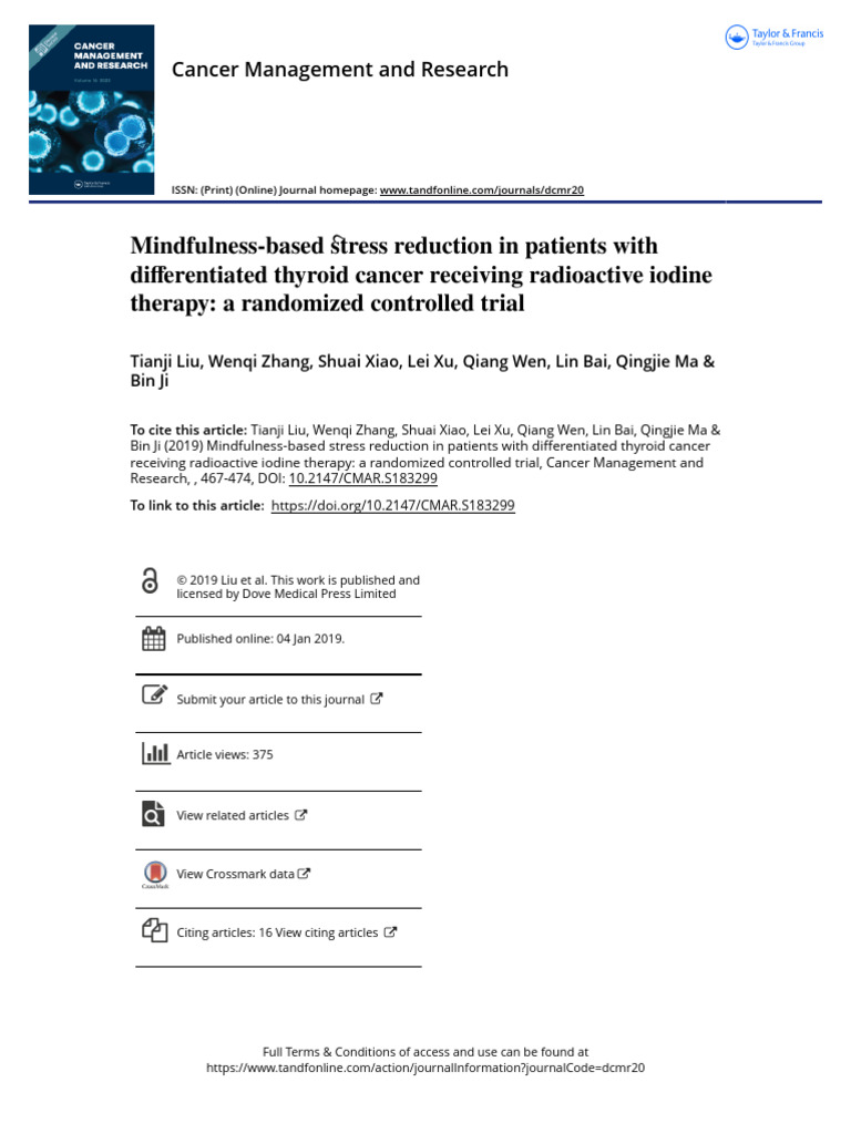 Mindfulness-based Stress Reduction in Patients With Differentiated Thyroid Cancer Receiving ...