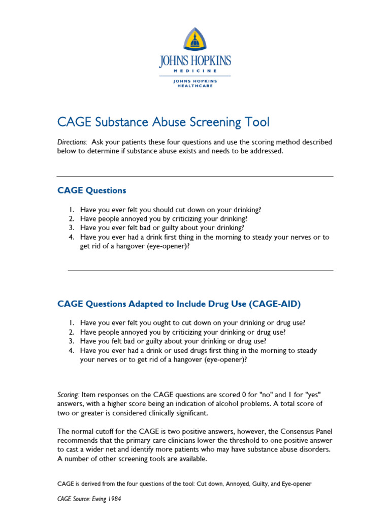 CAGE Substance Abuse Screening Guide | PDF