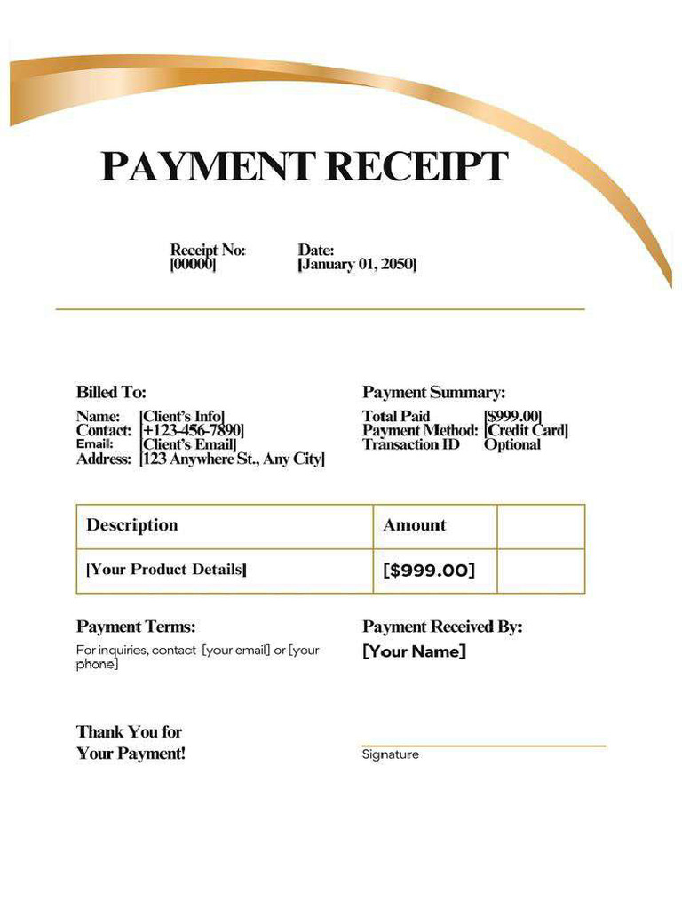 Editable and Printable Business Payment Receipt | PDF