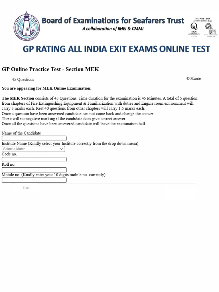 GP Online Practice Test - Section MEK | PDF