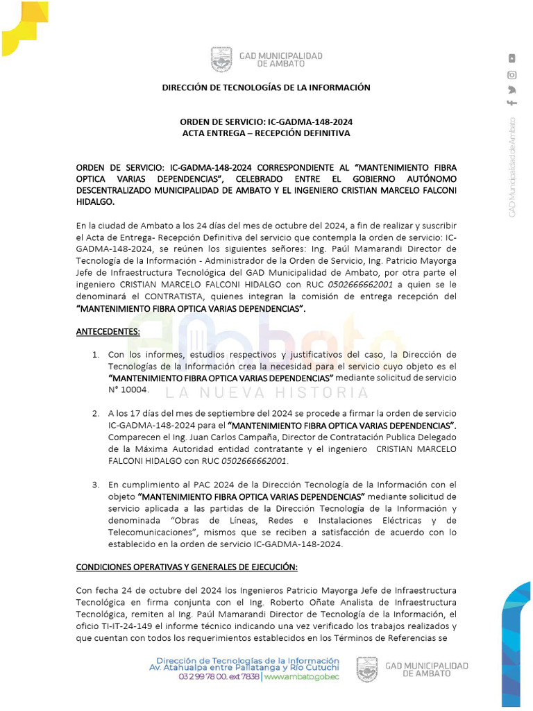 ACTA ENTREGA-signed-signed | PDF | Fibra óptica | Gobierno local