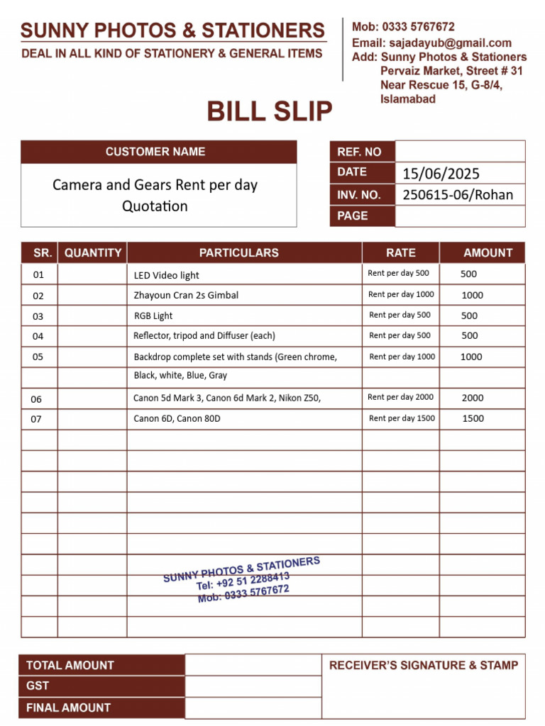 Camera Rental Prices in Dombivli | PDF
