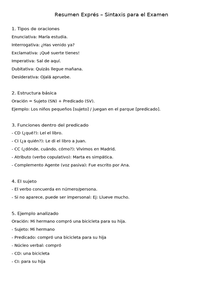 Resumen Sintaxis Examen | PDF