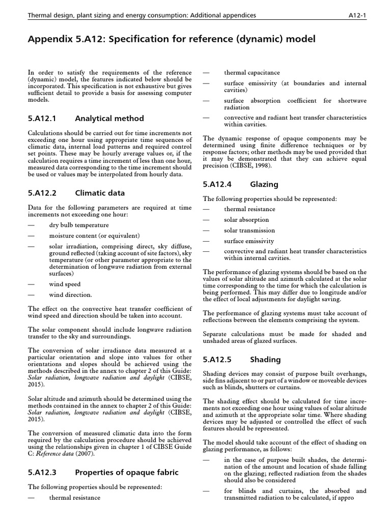 Appendix 5.A12 Specification For Reference (Dynamic) Model | PDF | Heat ...