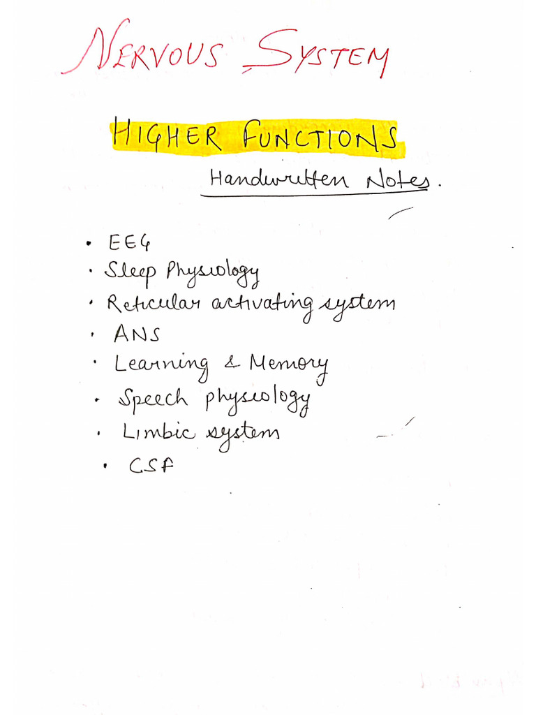 CNS-Nervous System Higher Functions | PDF