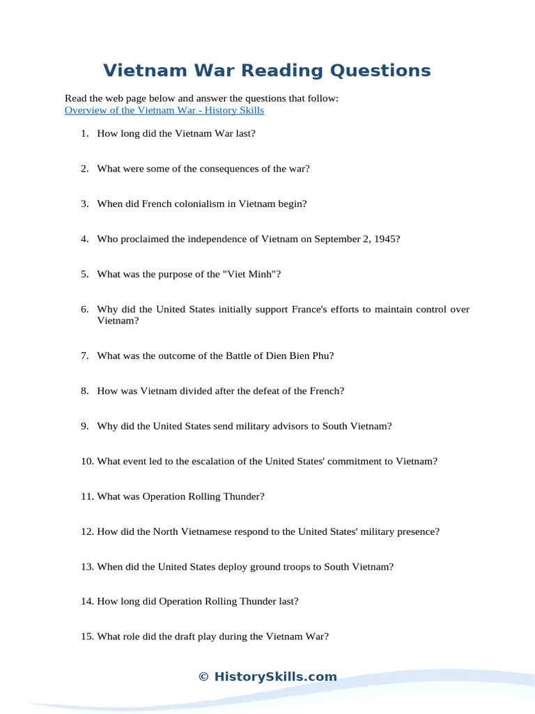 Vietnam War Reading Questions | PDF