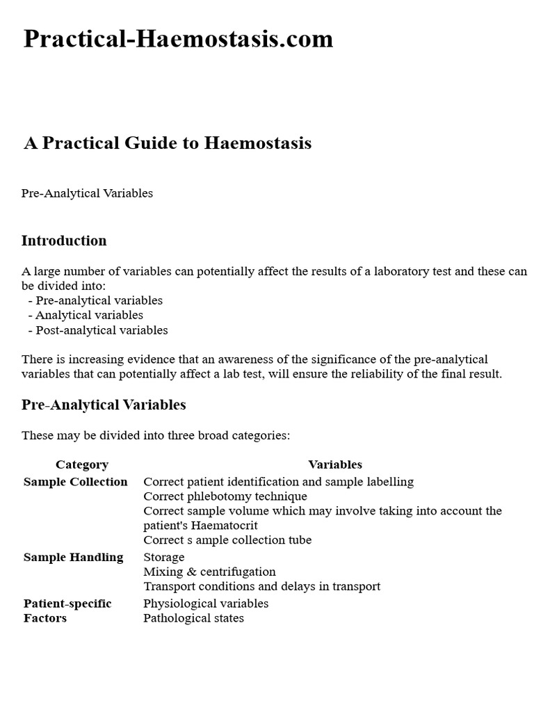 Pre-Analytical Variables - Reference | PDF | Platelet | Coagulation