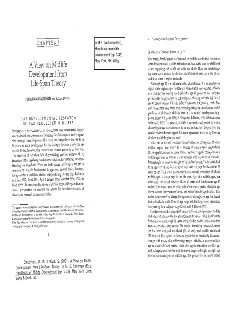 A View on Midlife Development From a Life-span Theory. | PDF