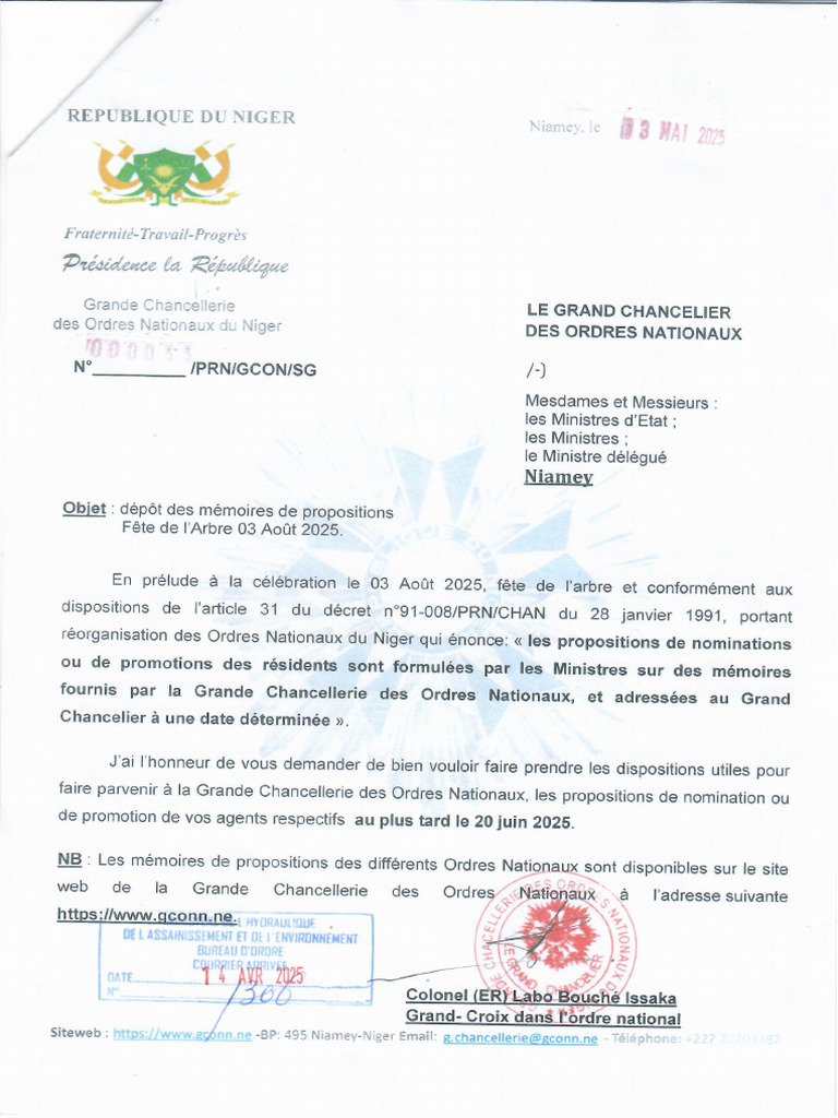 Lettre Chancellerie 3 Aout 2025 | PDF