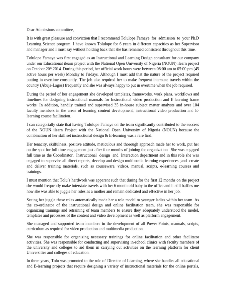 Letter of Remommendation Femi Fadeyi | PDF | Educational Technology ...