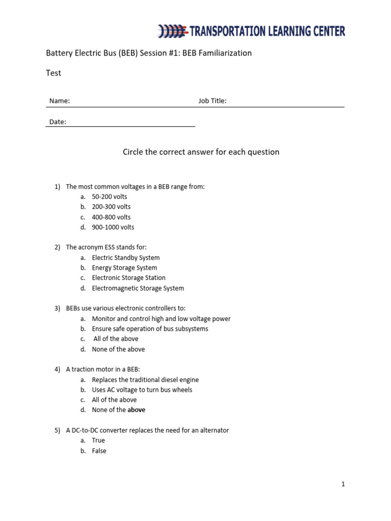 BEB Familiarization Test Overview | PDF | Direct Current | Voltage
