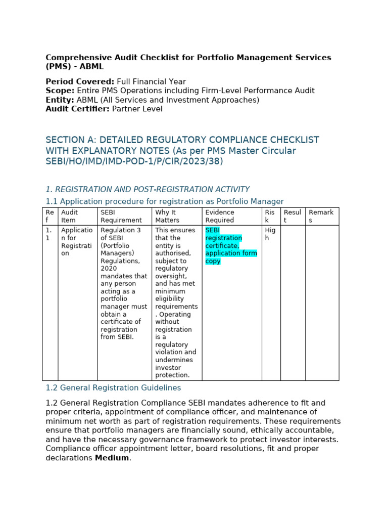 Pms Audit Checklist - Section A | PDF | Derivative (Finance) | Audit