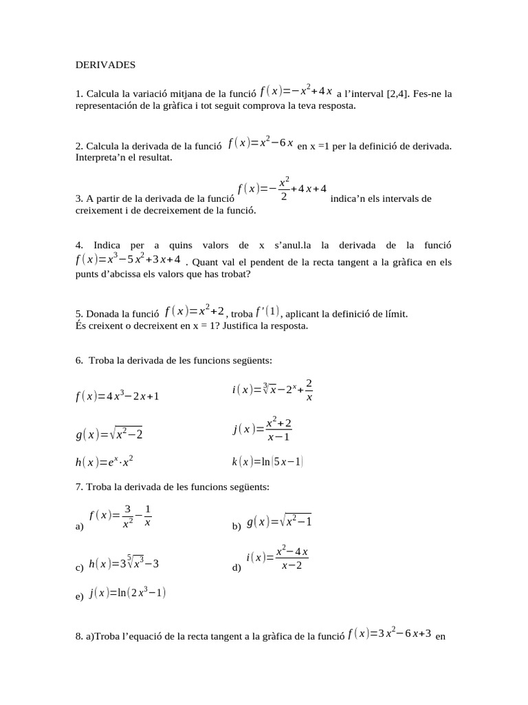 Exercicis de Derivades | PDF