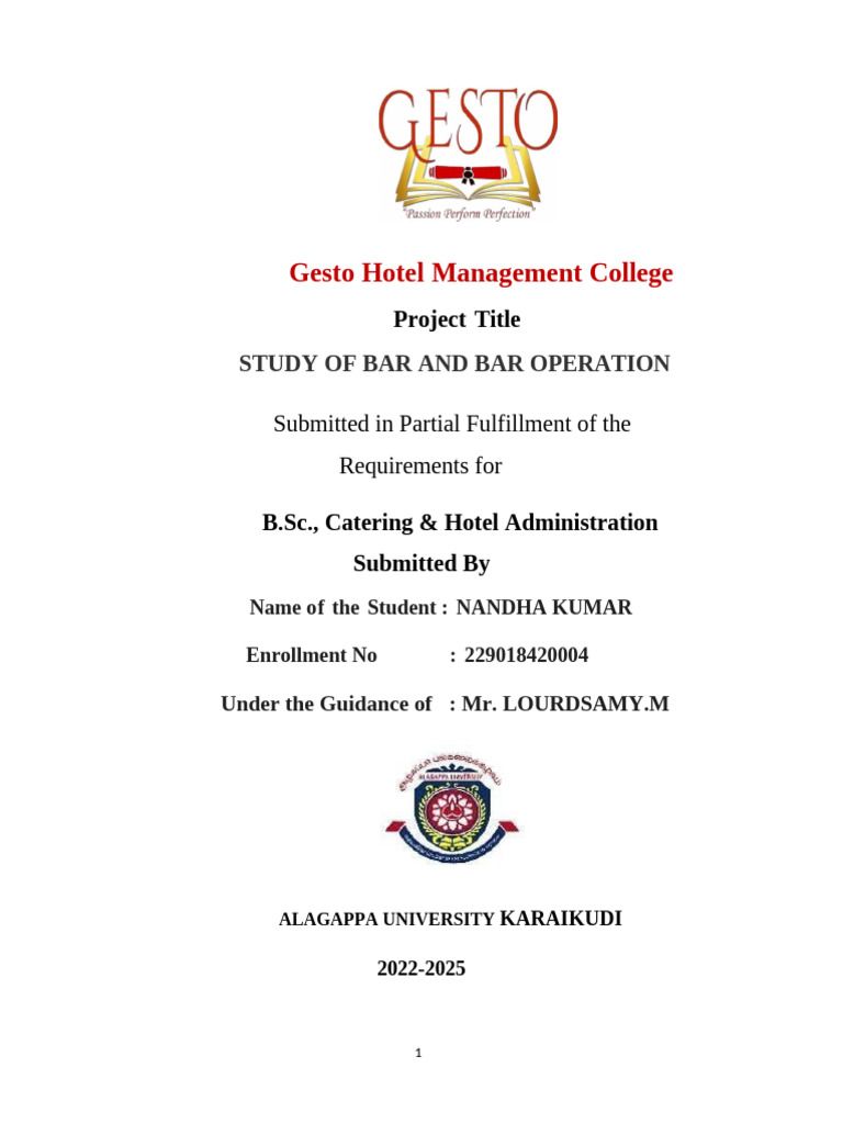 Nandhakumar Project Work Final | PDF | Bar (Establishment) | Alcoholic Beverages