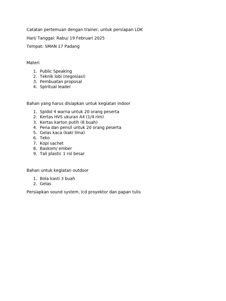 Catatan Pertemuan Dengan Trainer | PDF