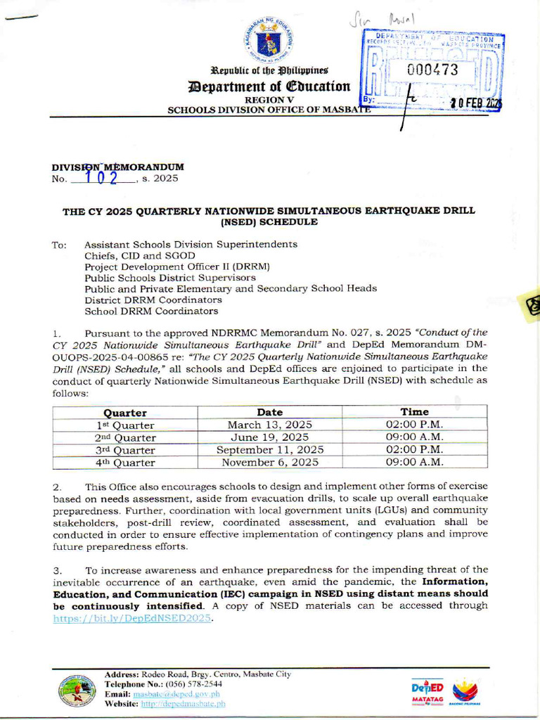 Div Memo 102 2025 (NSED) | PDF