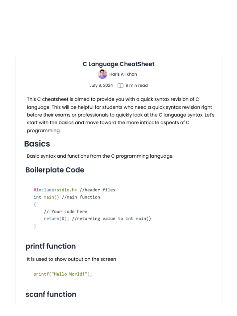 C Language CheatSheet _ CodeWithHarry | PDF | Control Flow | Pointer (Computer Programming)