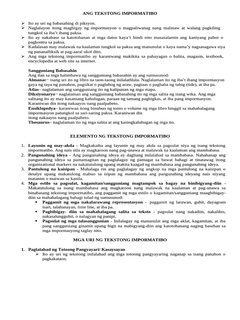Tekstong Impormatibo | PDF