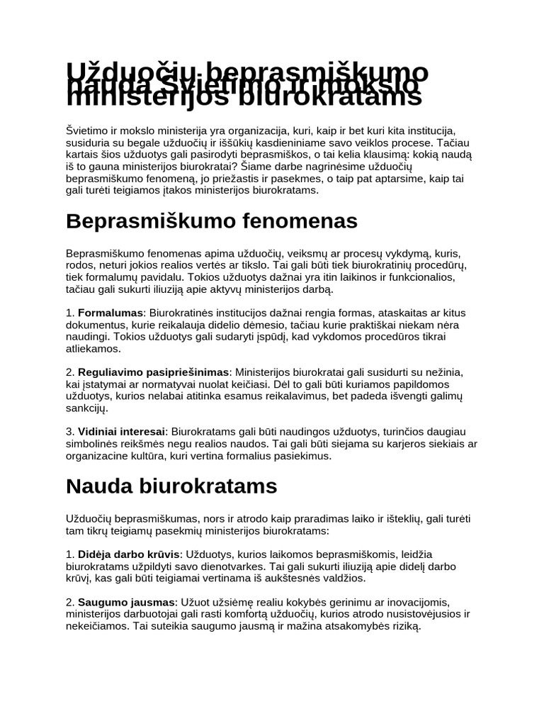 Užduočių Beprasmiškumo Nauda Švietimo Ir Mokslo Ministerijos ...