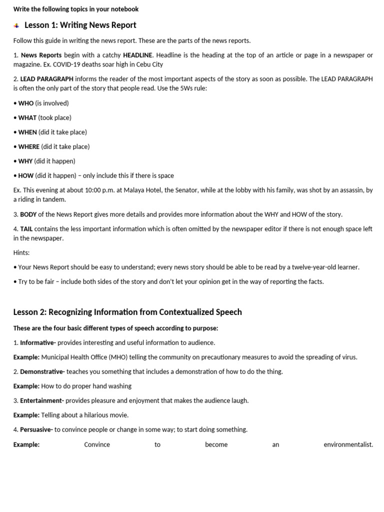 English 10 Q1 M1 Lecture Notes | PDF | Cognitive Science | Communication