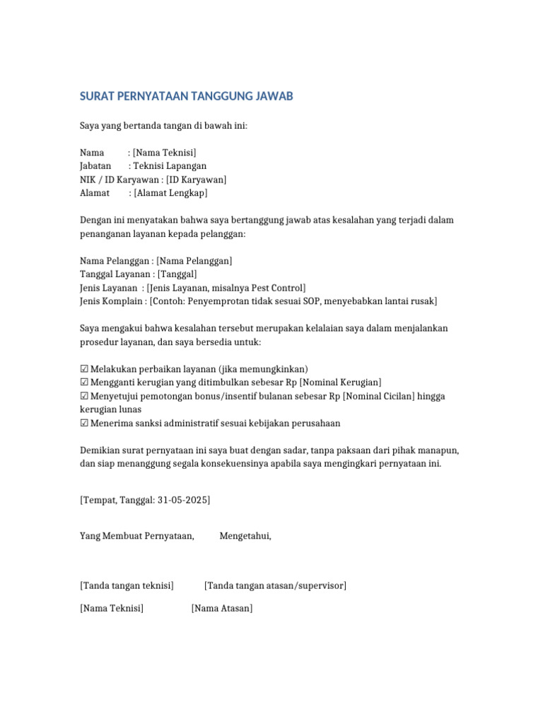 Surat Pernyataan Dan Form Komplain | PDF