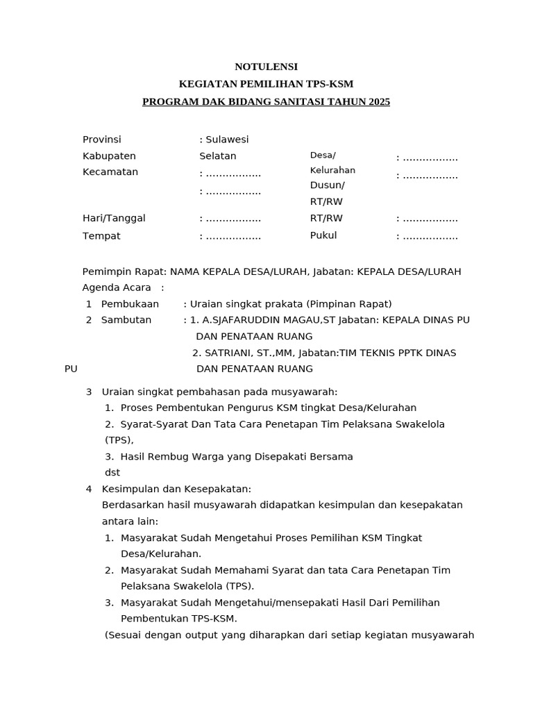 Contoh Isian Notulensi Pemilihan TPS-KSM | PDF