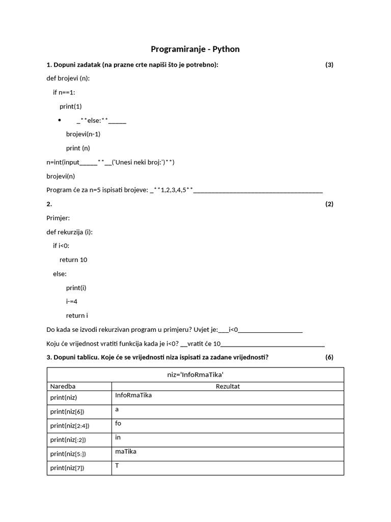 Kopija Datoteke Programiranje Python Zadatci Za Nadopunjavanje | PDF