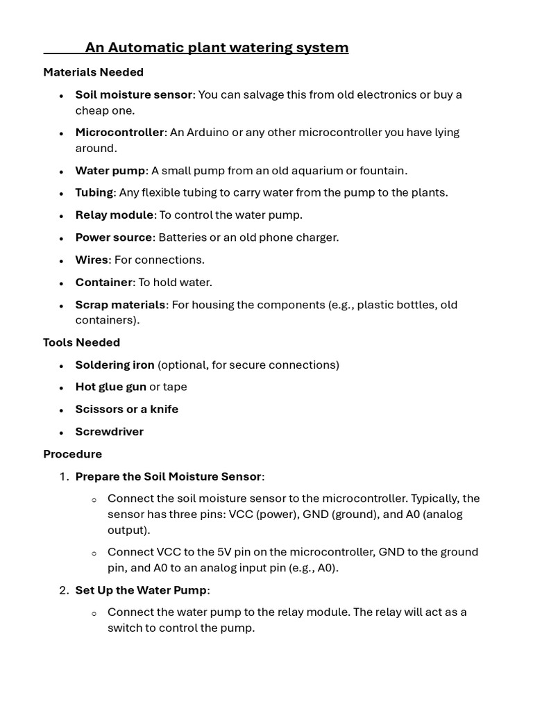 An Automatic Plant Watering System | PDF | Microcontroller | Arduino