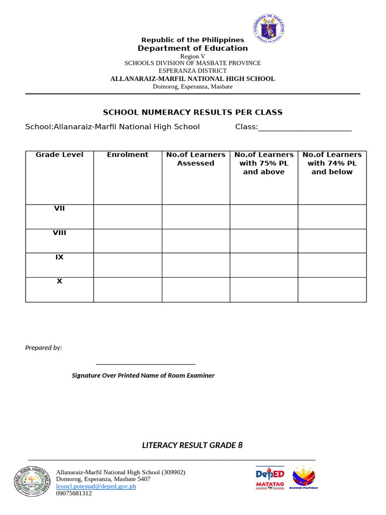 School Numeracy Results Per Class | PDF
