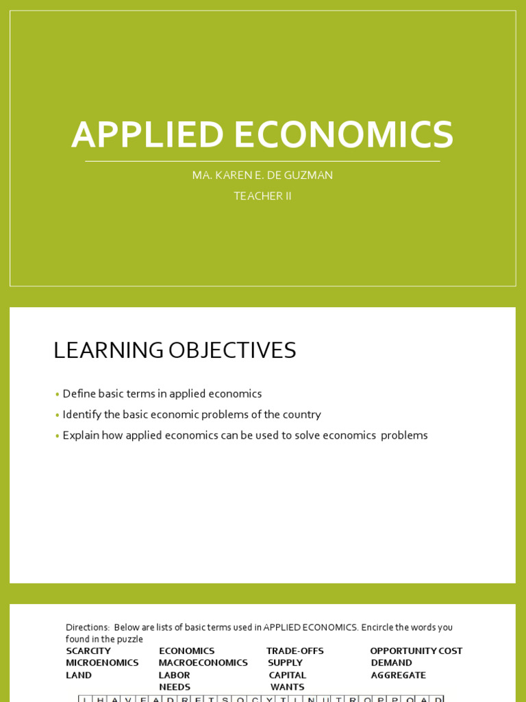 Applied Economics Module 1, Lesson 1 | PDF | Economics | Science
