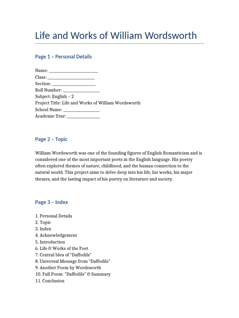William Wordsworth English Project Final | PDF | William Wordsworth ...