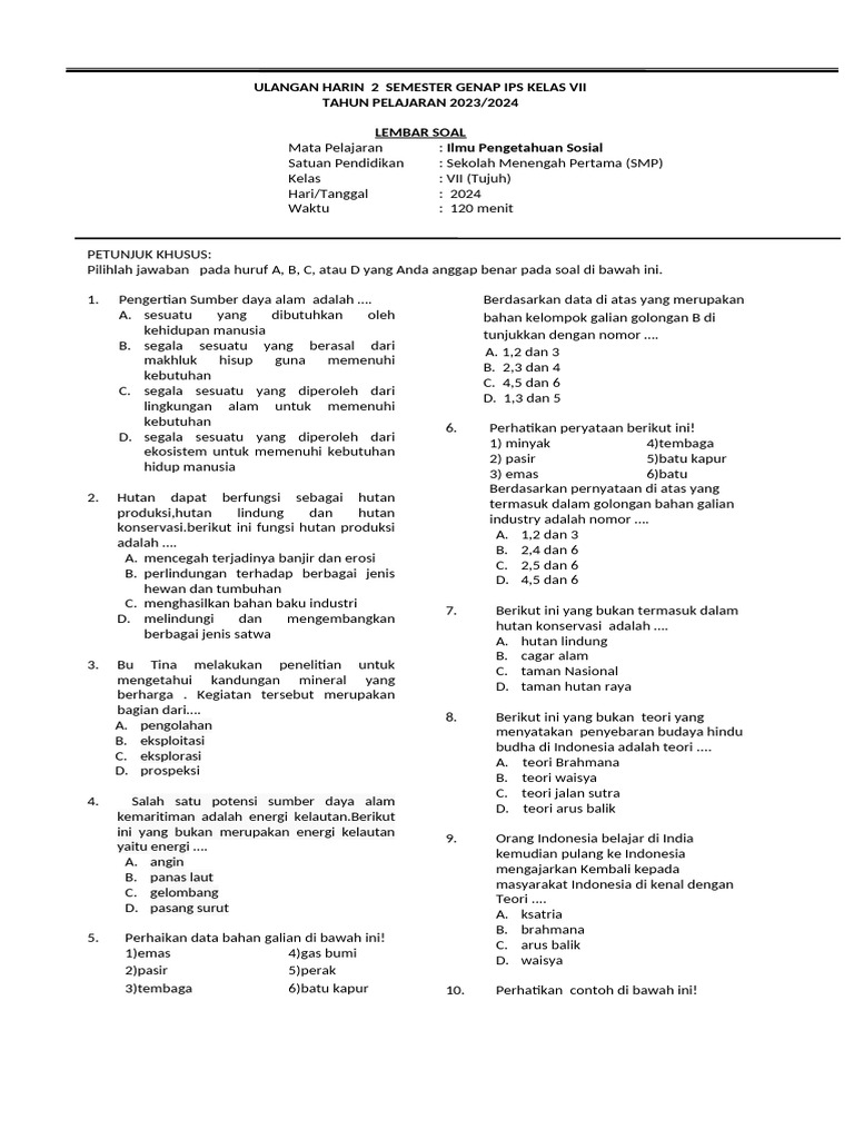 Soal AAS IPS K-7 2023-2024 | PDF