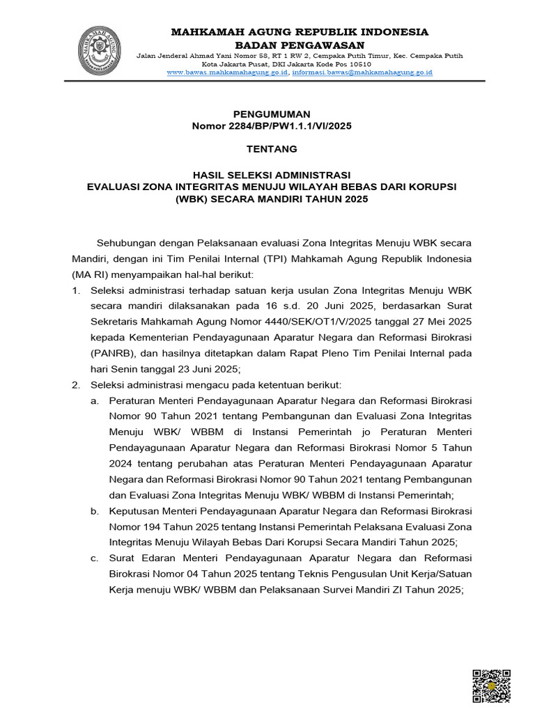 Hasil WBK 2025 | PDF