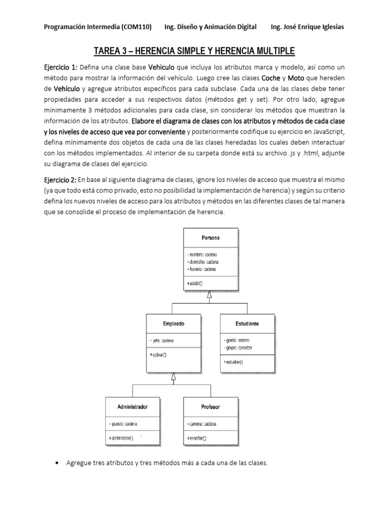 Tarea 3 - Herencia Simple y Multiple | PDF | Herencia (Programación Orientada a Objetos ...