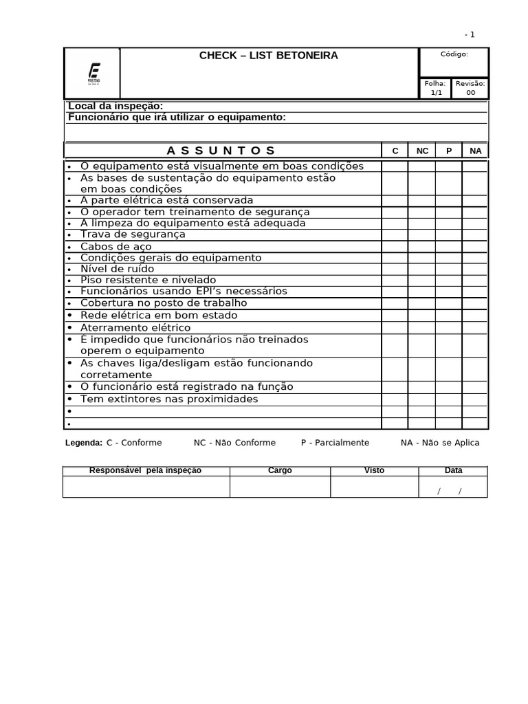 Check List Betoneira | PDF