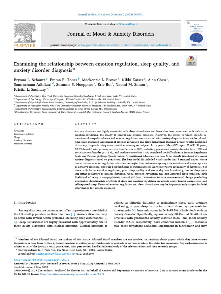 Emotion Regulation, Sleep Quality, and AD Diagnosis | PDF | Mental Disorder | Sleep Disorder