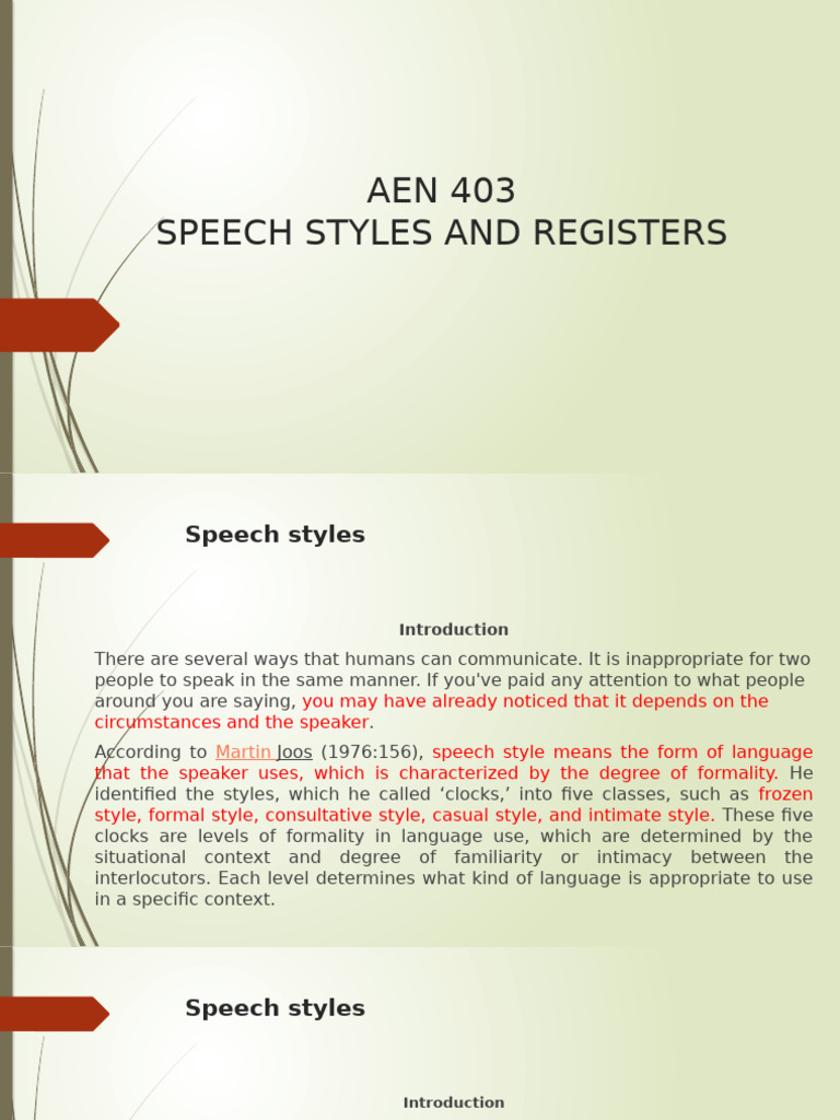 Aen 403 Lecture 8 Speech Registers and Styles | PDF | Lord's Prayer ...