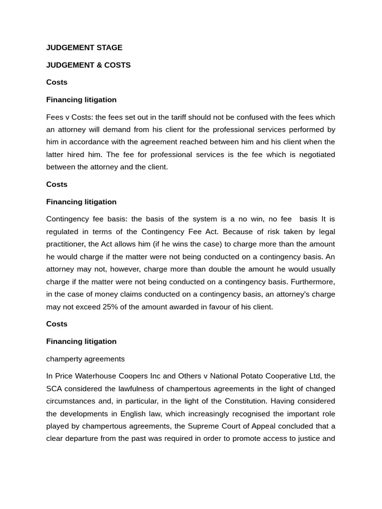 Civil Procedure Judgement Stage | PDF | Costs In English Law | Judgment ...