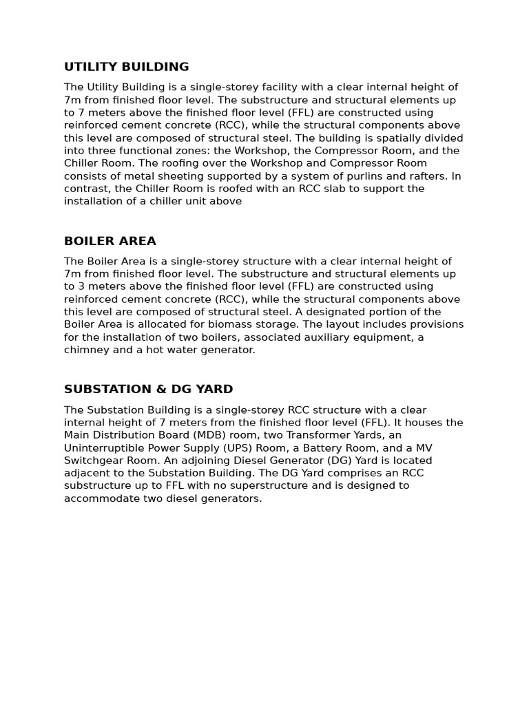 Utility Building, Boiler & Substation Details | PDF