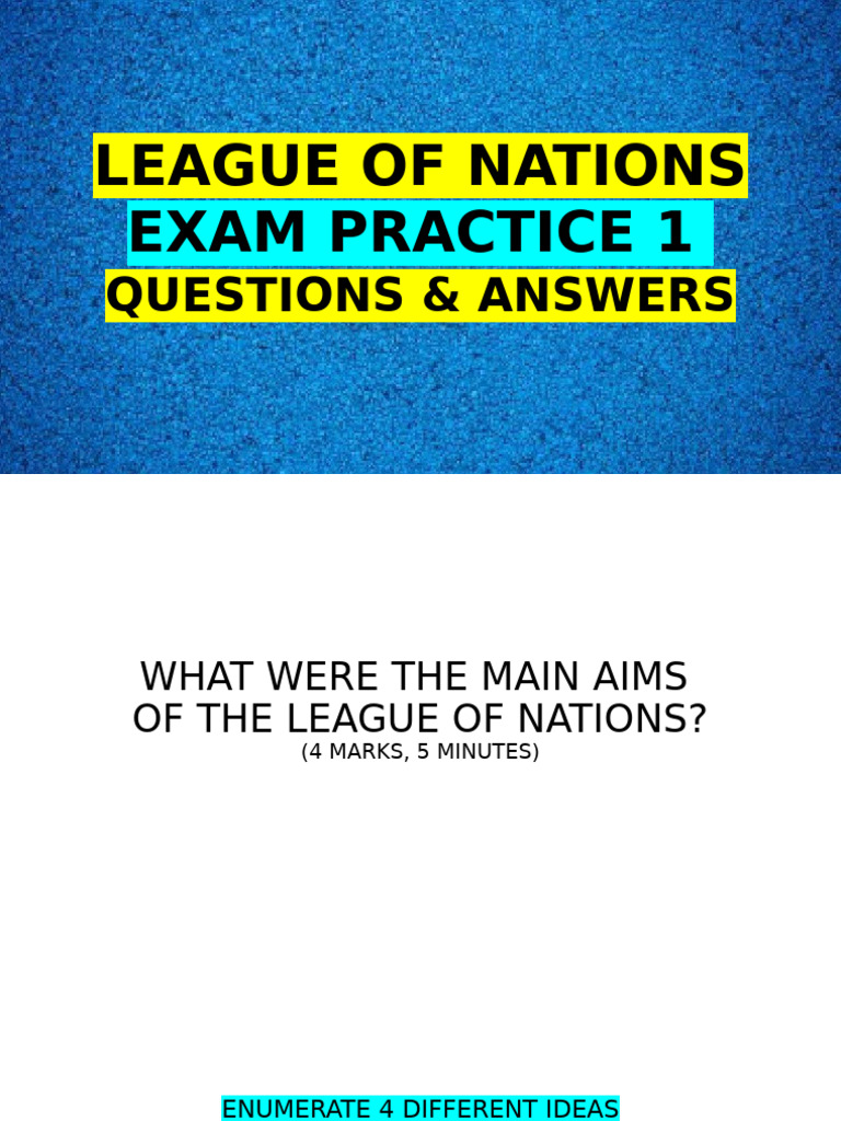 League of Nations Exam Practice 1: Questions & Answers | PDF | League ...