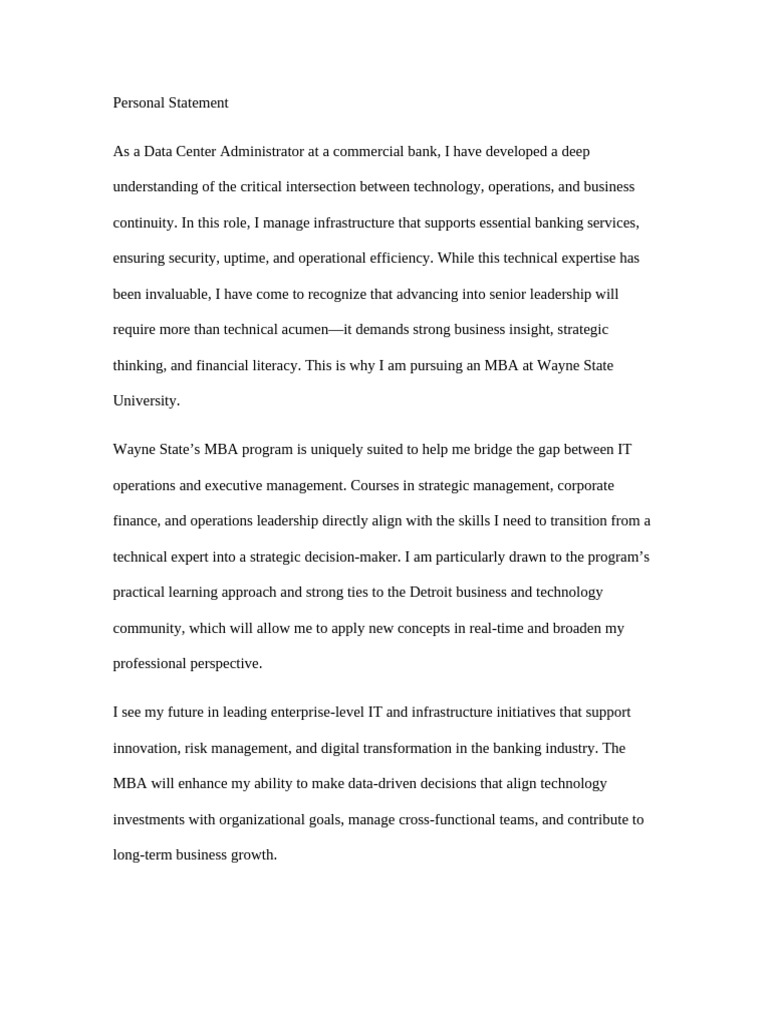 Wayne State MBA Personal Statement | PDF