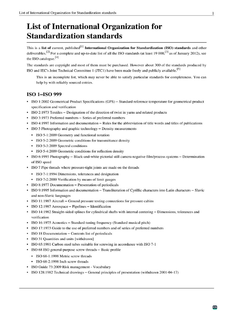 List of ISO Standards | PDF