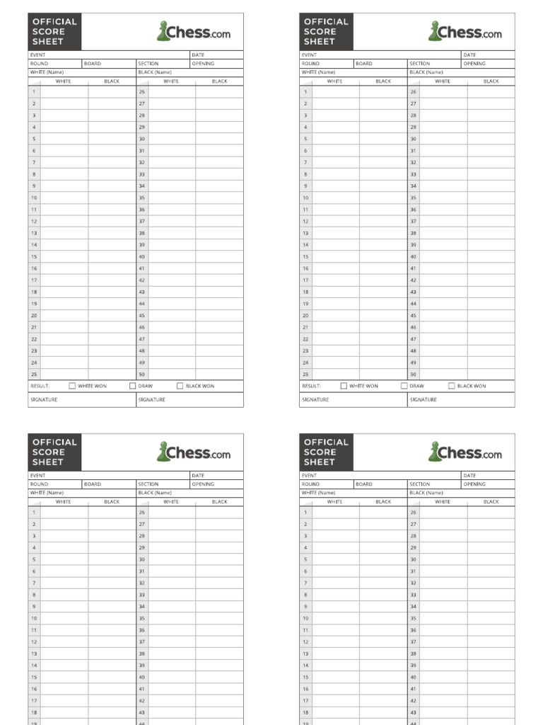 Chess Score Sheets 100 | PDF