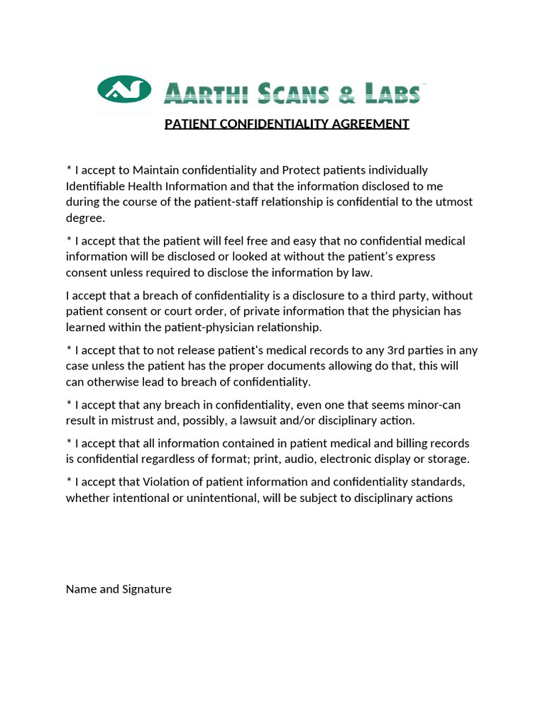 Patient Confidentiality Agreement | PDF